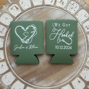 We Got Hooked, Fishing Can Coolers, Beach Wedding Favors, Ocean Wedding ...