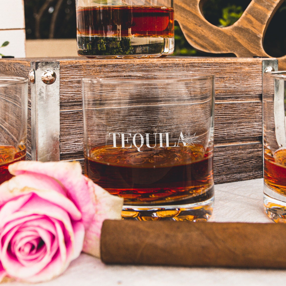 Tequila Decanter & Glasses Set - Engraved Barware Cocktail Glass Gift ...