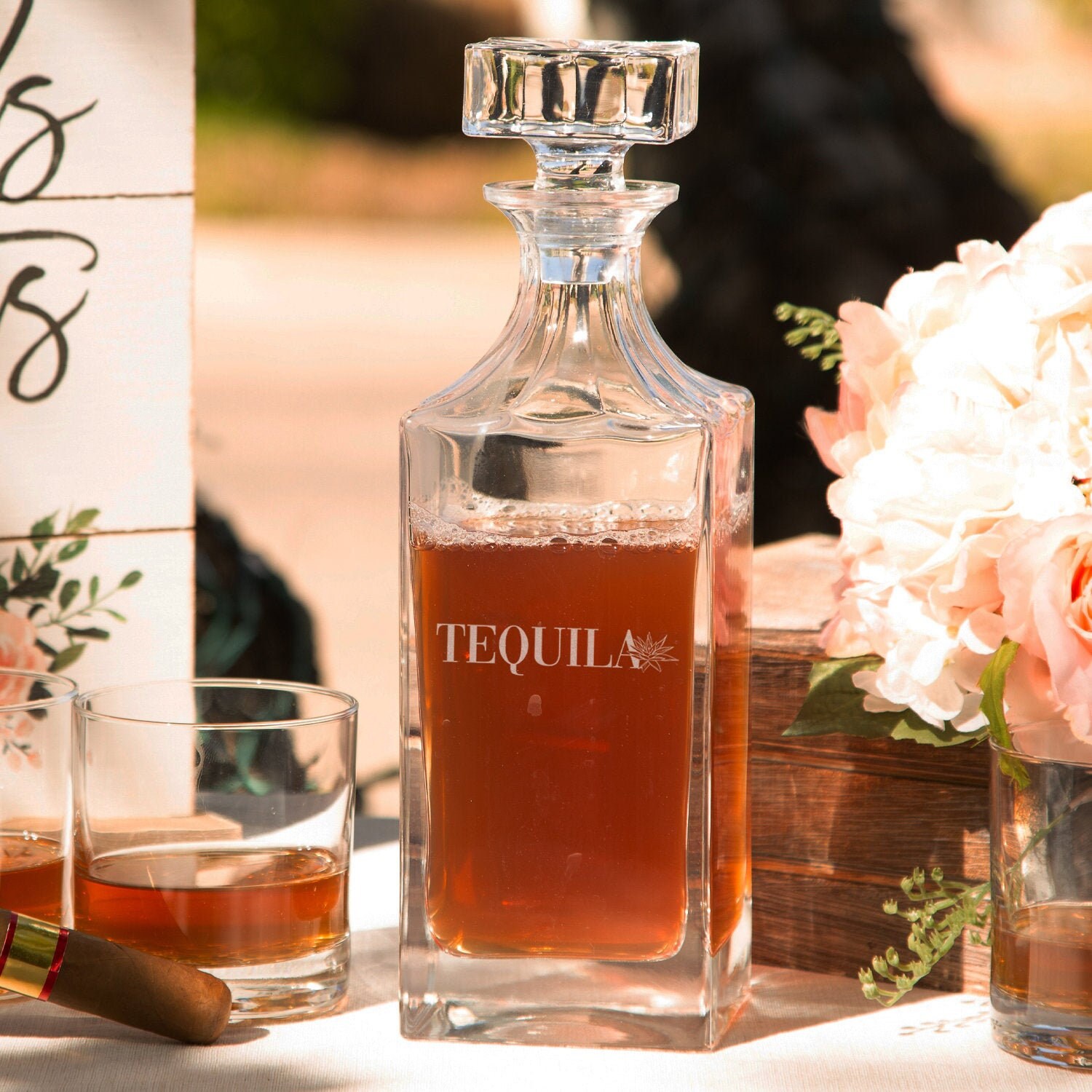 Tequila Decanter & Glasses Set Engraved Barware Cocktail | Etsy