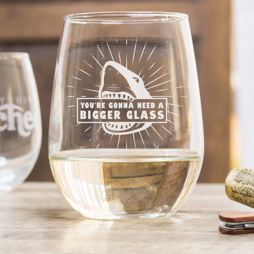 Jaws Engraved Wine Glass - Laser Etched Shark Drinking Glass, Option to ...