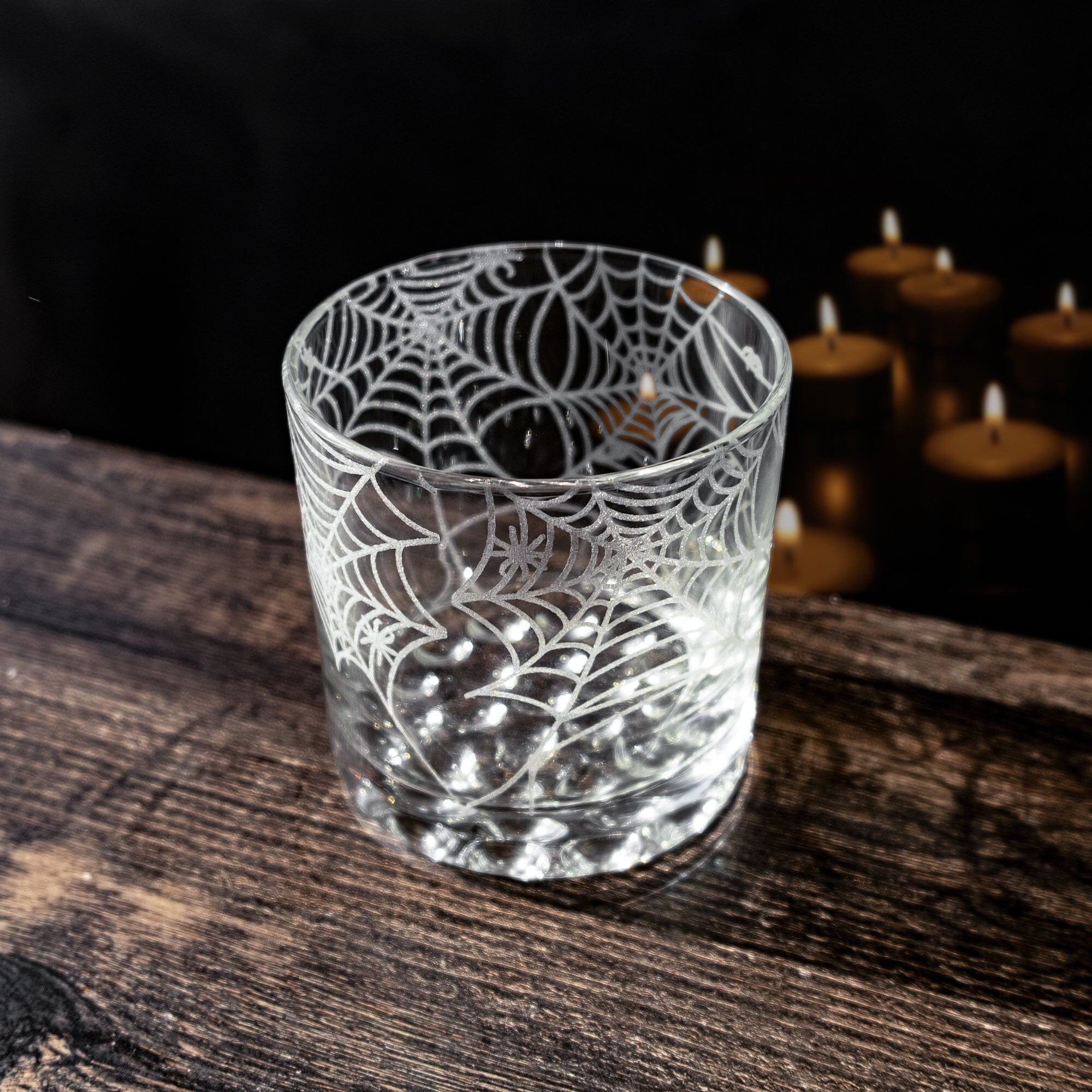 Etched Spider Web Glass - Engraved Webs Wrapped Around Whiskey Glass ...