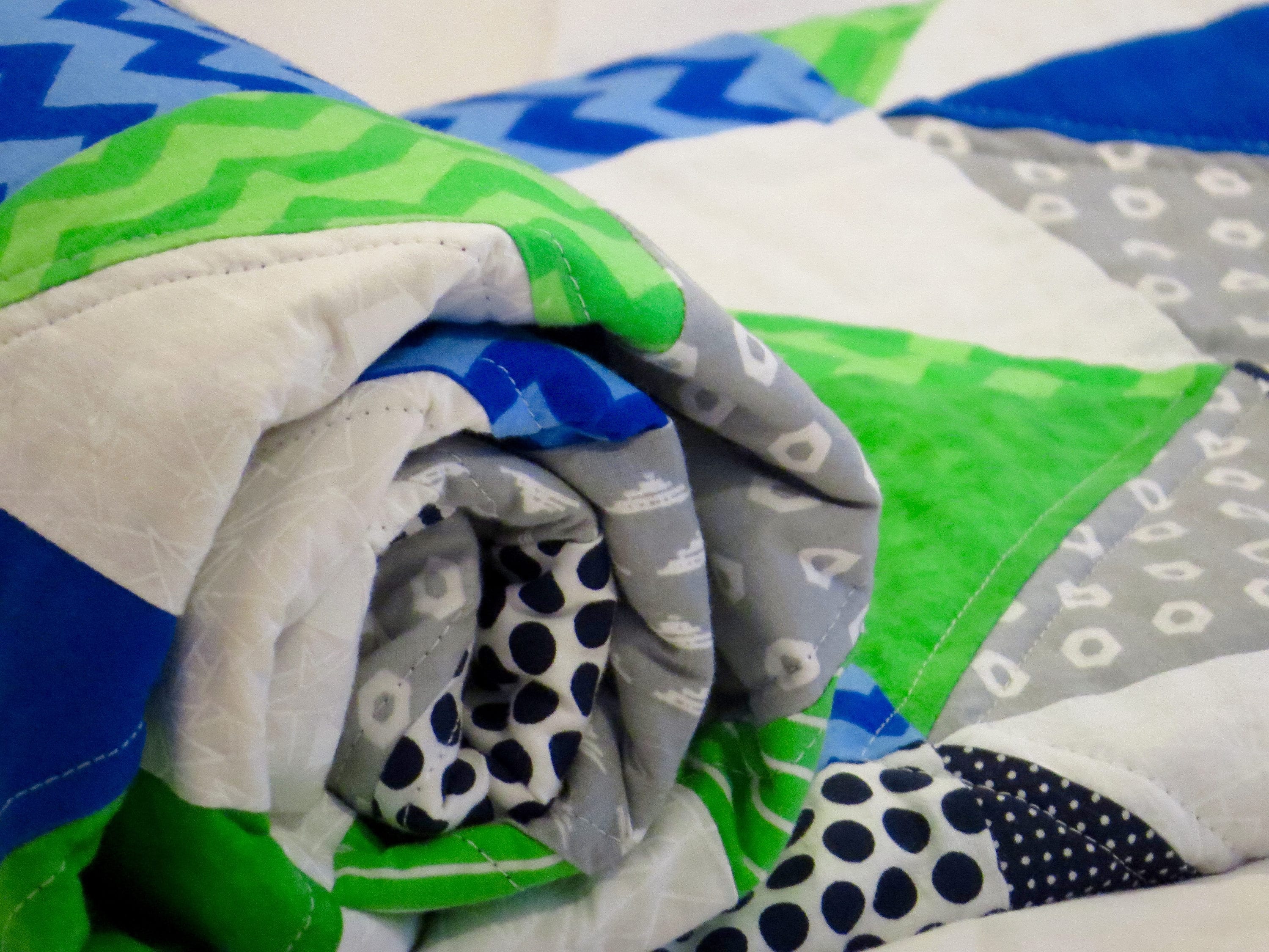 Modern Handmade Baby Boy Quilt, Baby Quilt, Crib Quilt, Half Square ...