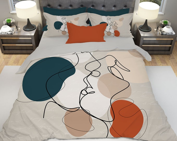 Line Art Bedding, Retro Abstract Bedding, Modern Bedding, Luxury ...