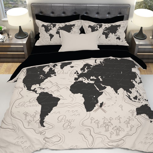 Beige World Map Bedding World Map Bedding Worldmap Duvet - Etsy