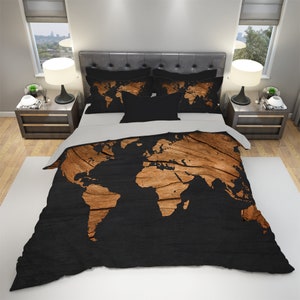 Wood World Map Bedding, Wood World Map Duvet Cover, Geography Bedding ...