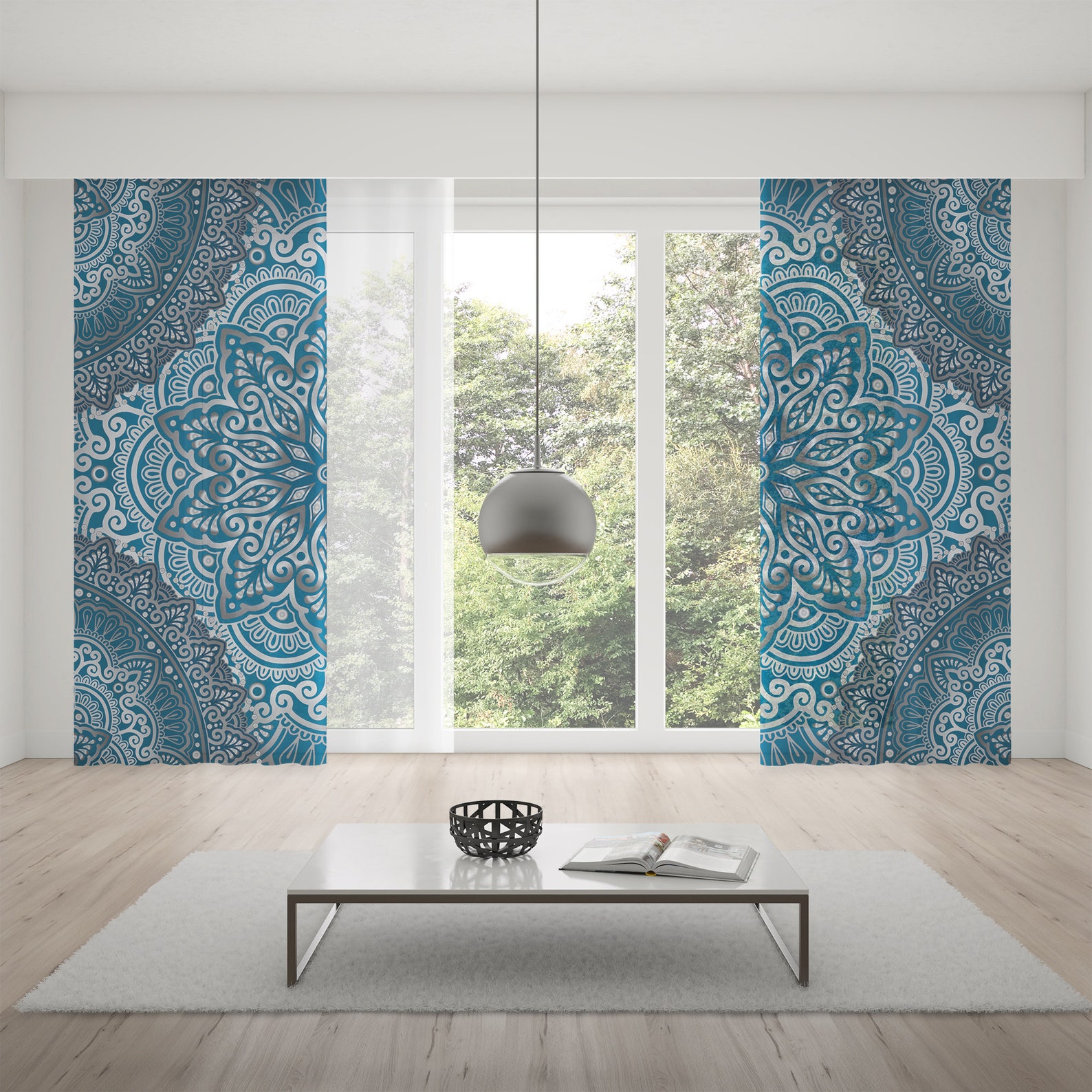 Mandala Window Curtains Blue Mandala Curtains Rod Pocket - Etsy