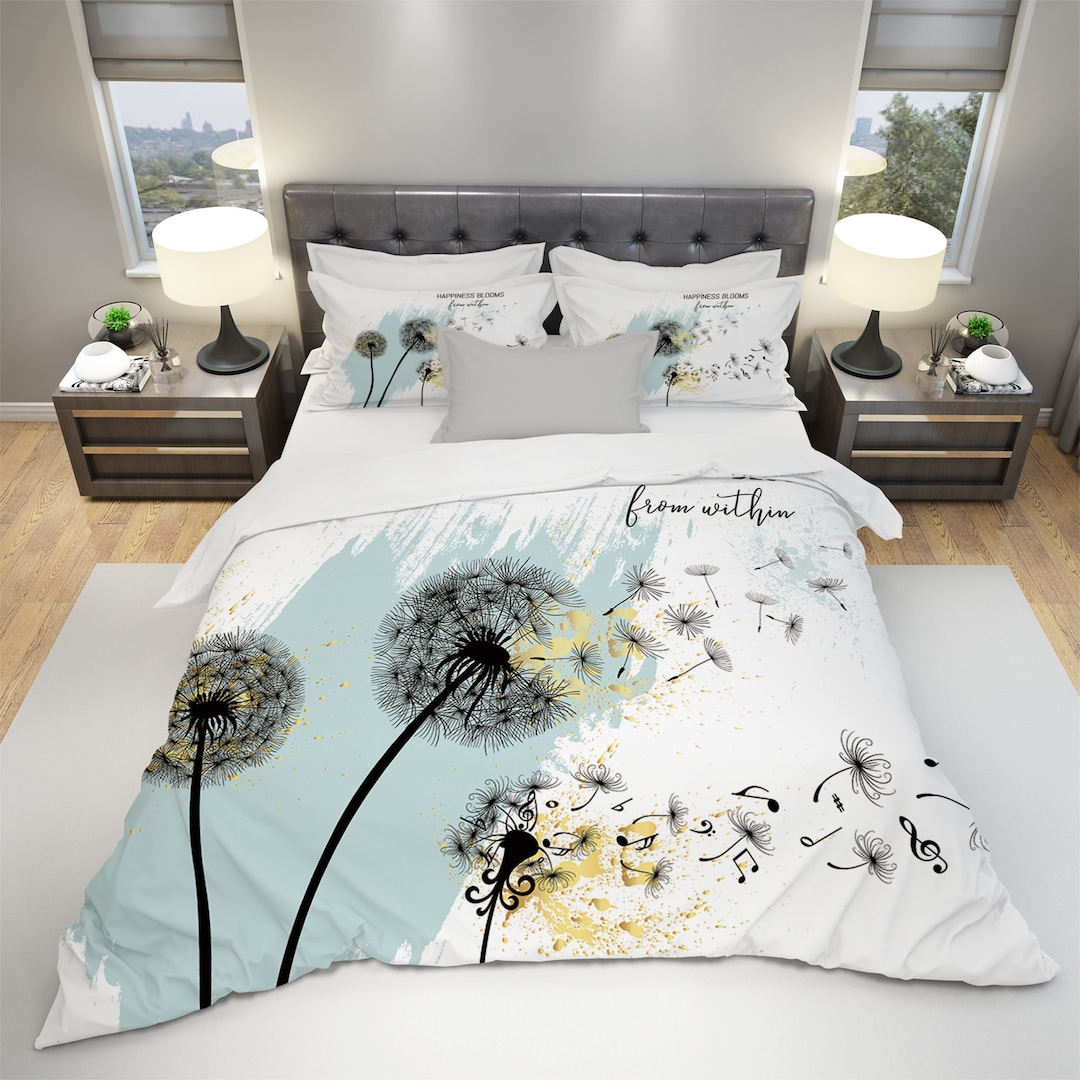 Art Dandelion Bedding Set: Organic Cotton Sateen Floral Duvet - Etsy