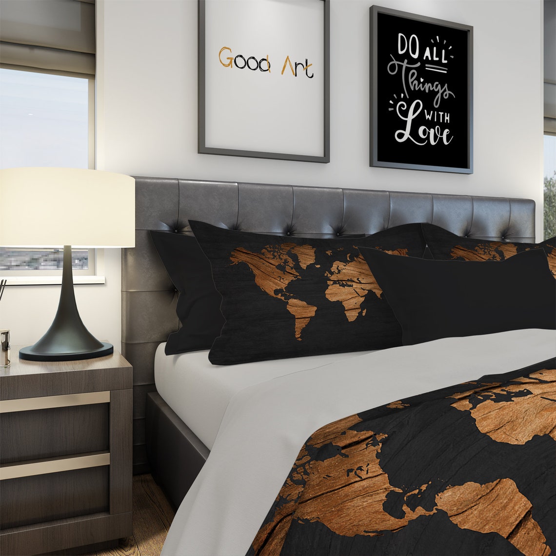 Wood World Map Bedding Wood World Map Duvet Cover Geography - Etsy