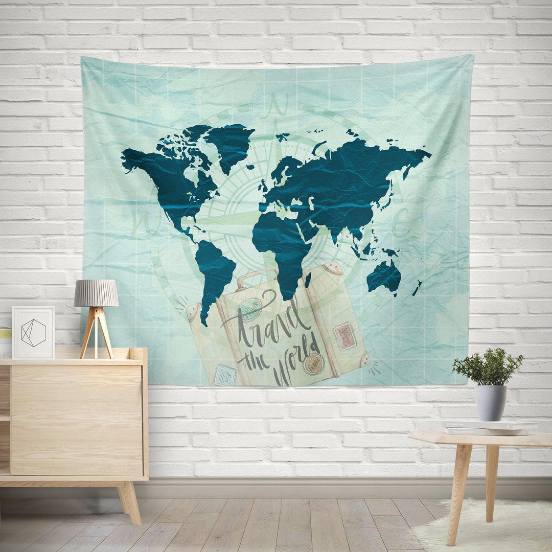 World Map Tapestry, Travel Tapestry, Map Tapestry, Travel Decor, World ...