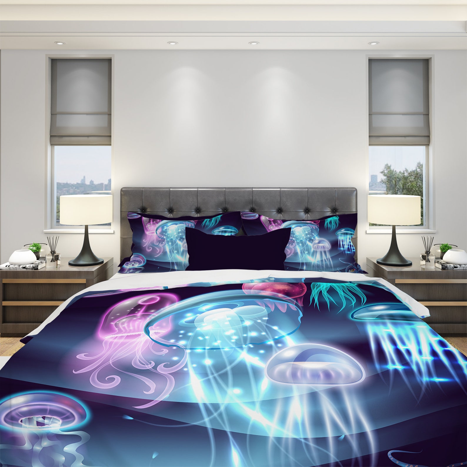 Jellyfish Bedding Neon Jellyfish Bedding Sea Bedding Ocean | Etsy