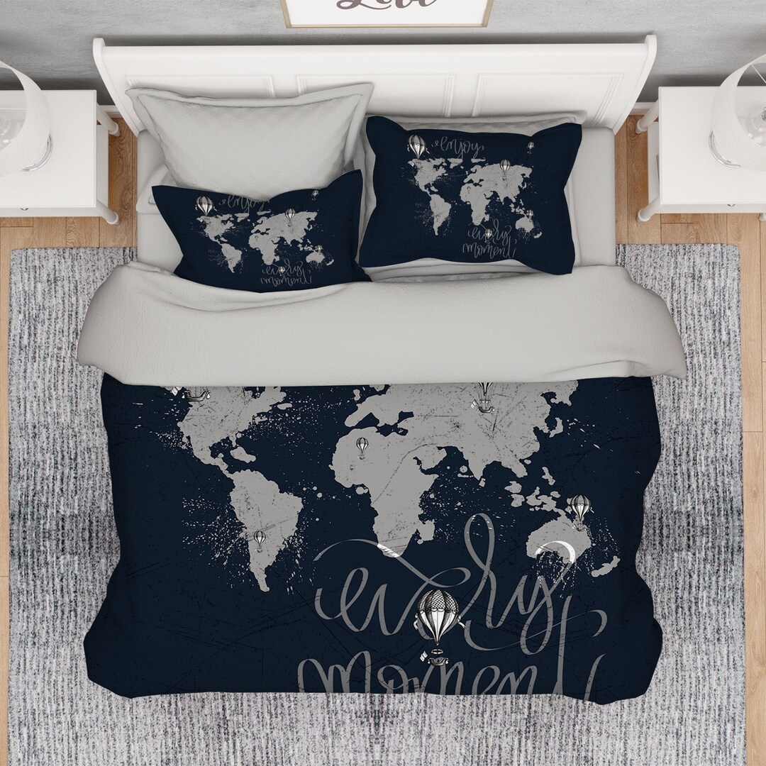 World Map Comforter, Navy Blue World Map Comforter, Winter Comforter ...