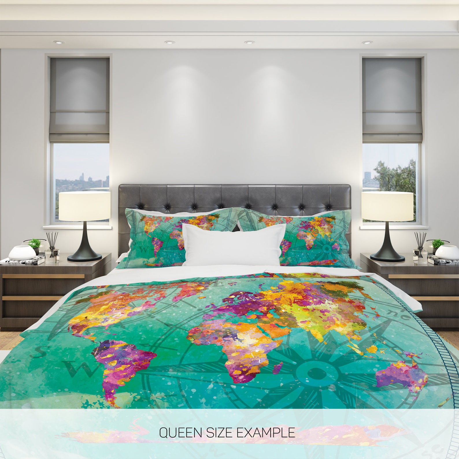 Colourful World Map Bedding World Map Duvet Cover Travel - Etsy