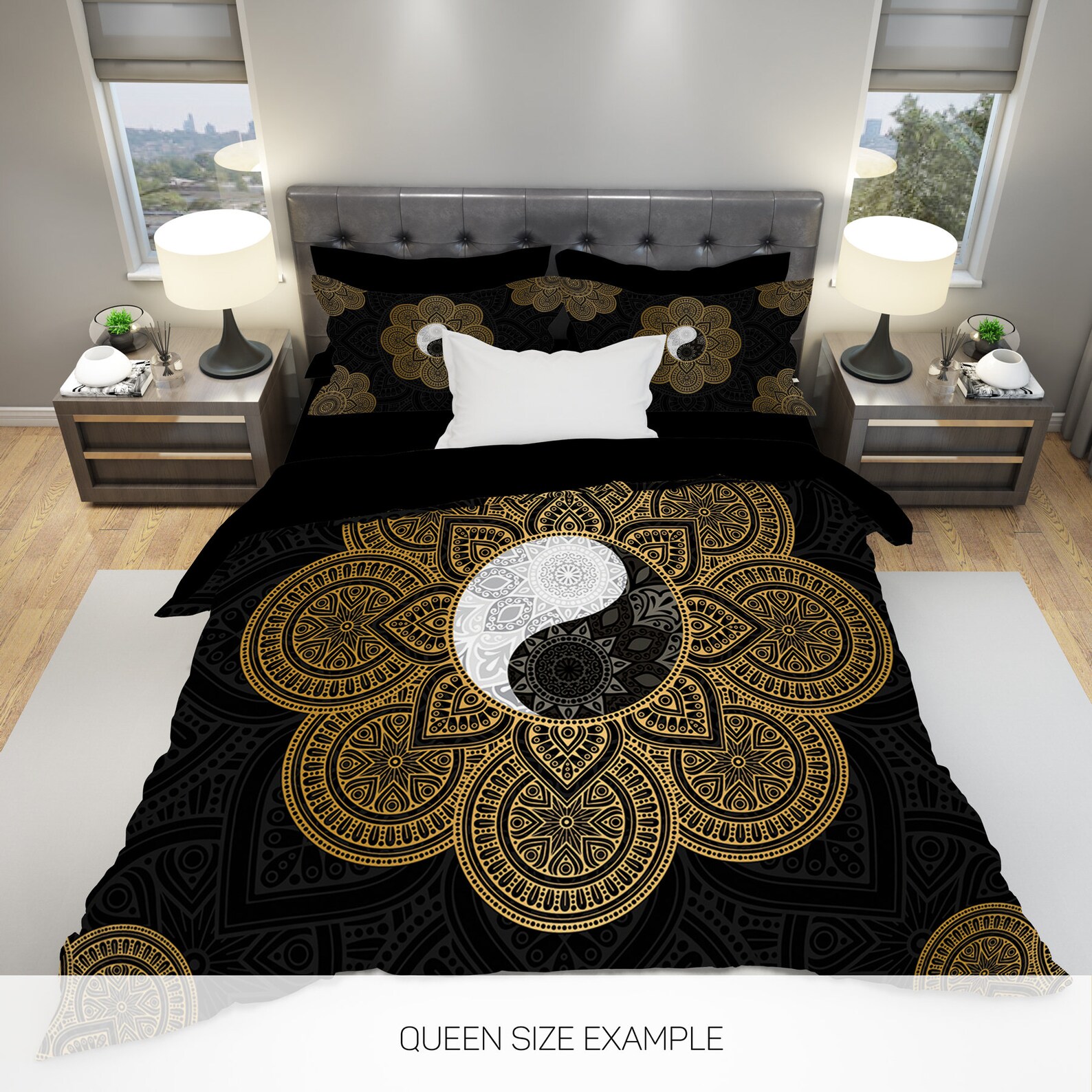 Yin Yang Bedding Black and Gold Bedding Yin Yang and Mandala - Etsy