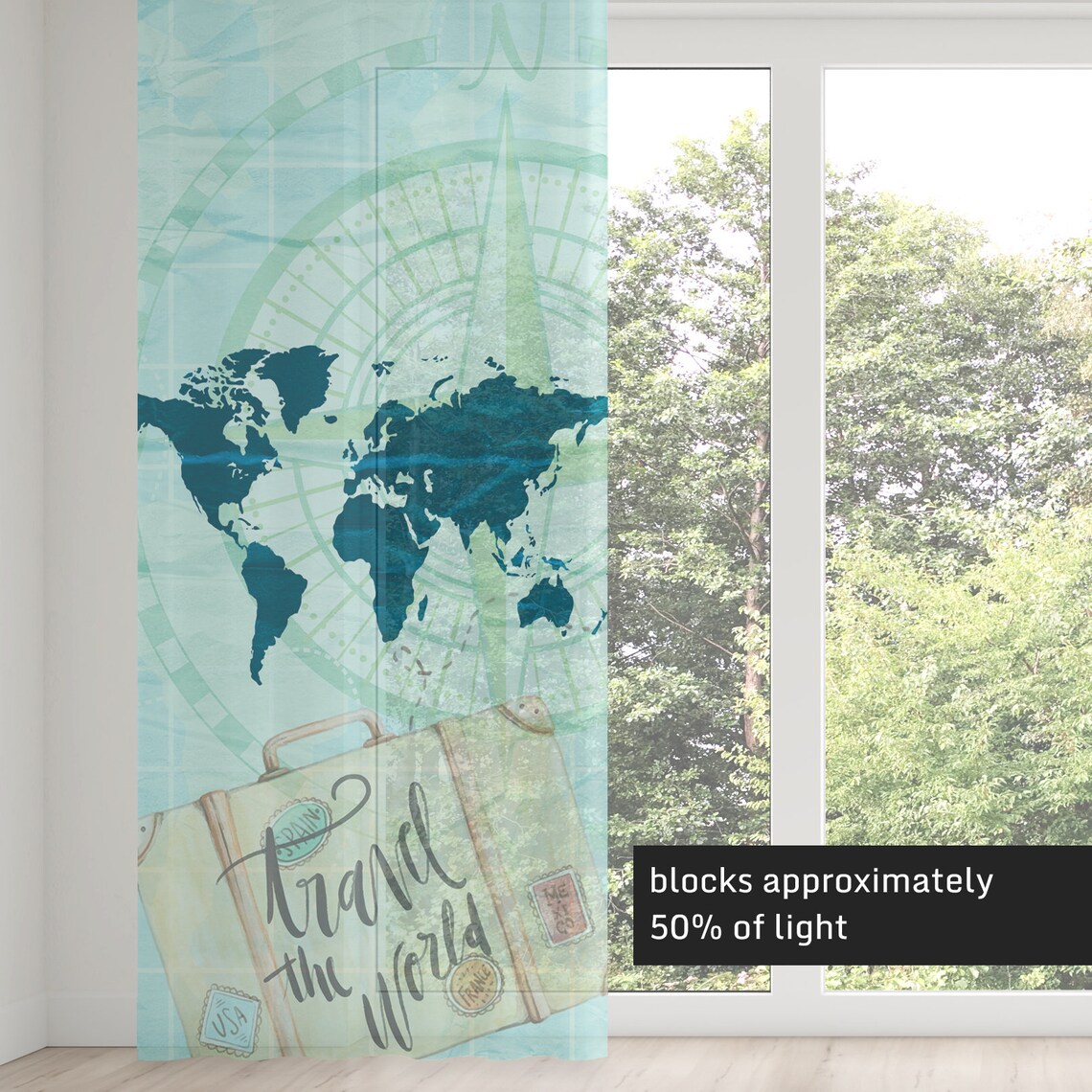 World Map Curtains Travel Map Curtains Teal Window Curtains - Etsy
