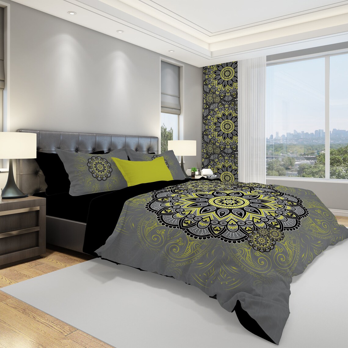 Mandala Bedding Chartreuse Mandala Bedding Mandala Duvet - Etsy