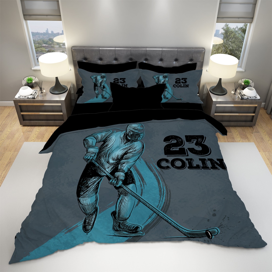 Custom Hockey Bedding Set: Microfiber Duvet Cover, Personalized Name ...
