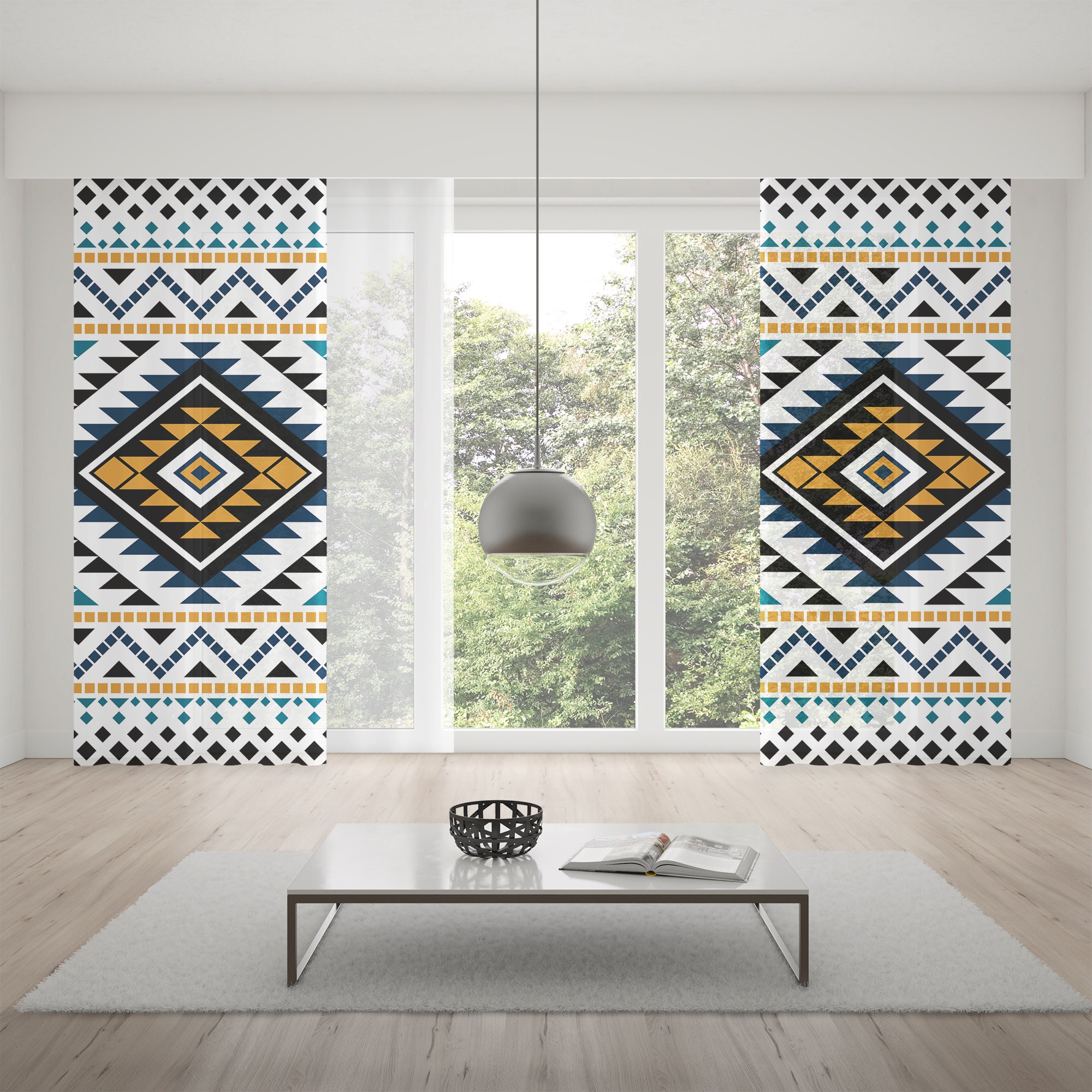 Aztec Geometric Window Curtains Modern Window Curtainsretro - Etsy