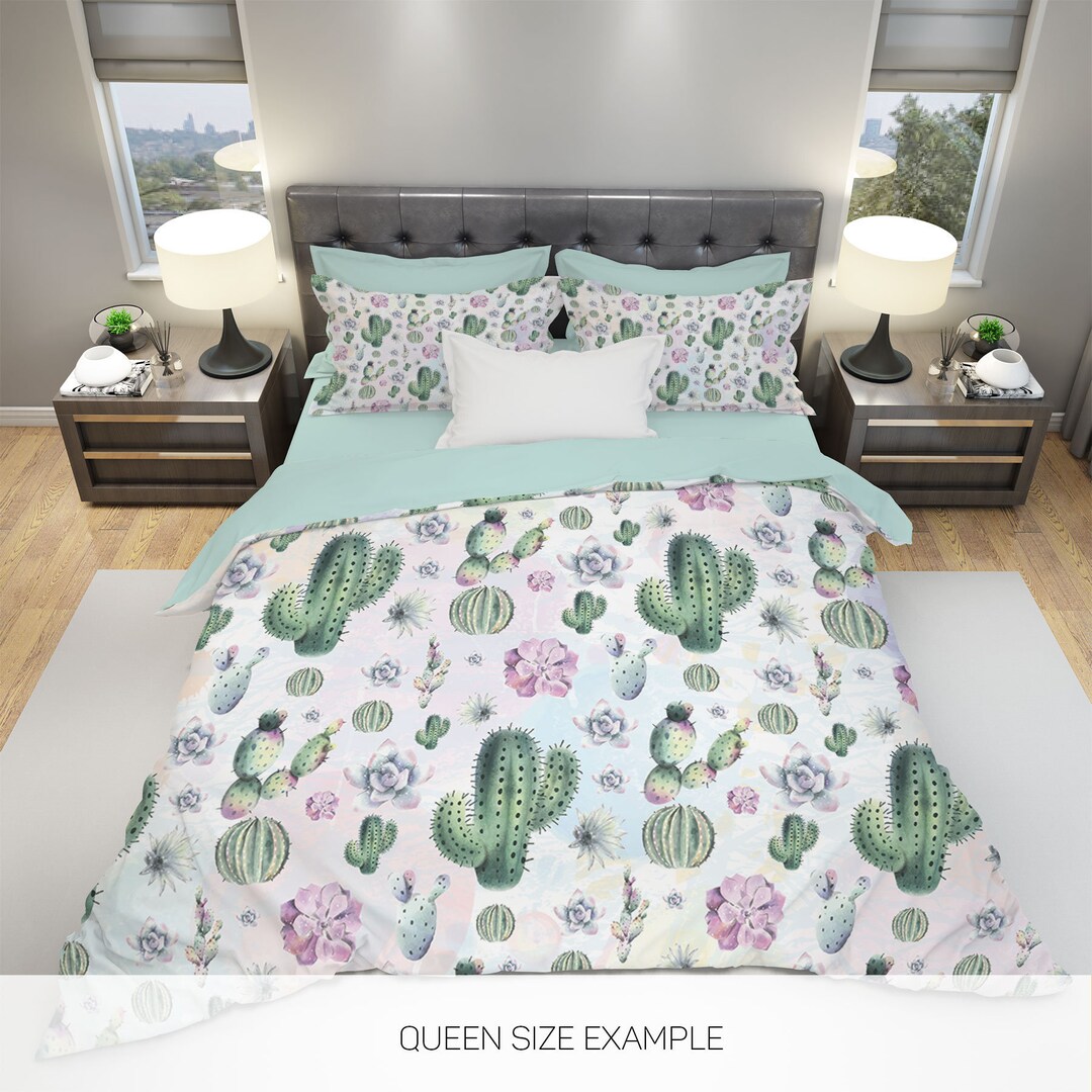 Handmade Cactus Bedding Set: Organic Cotton Sateen, Southwestern Decor ...