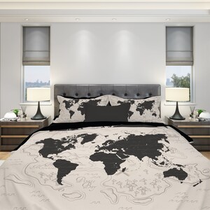 Beige World Map Bedding, World Map Bedding, Worldmap Duvet Cover, King ...