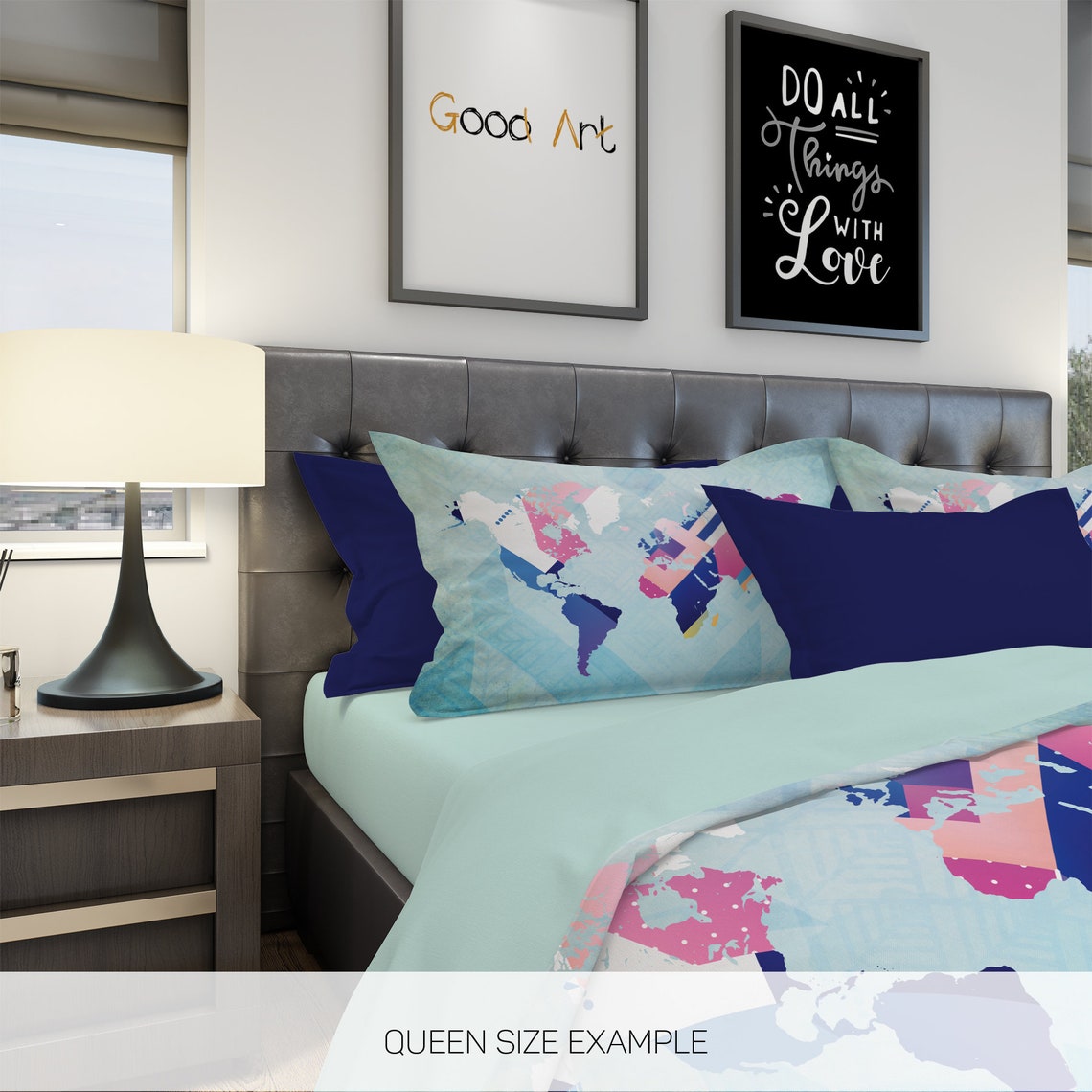 World Map Bedding World Map Duvet Cover Set Blue World Map - Etsy