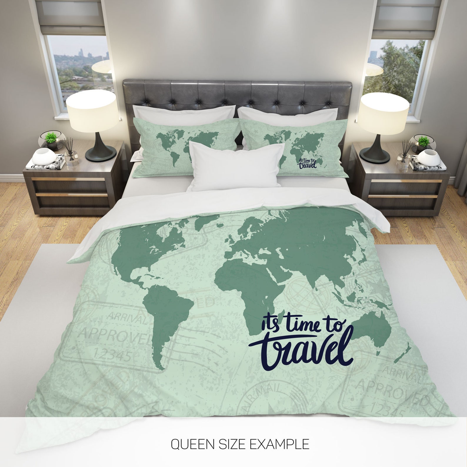 World Map Comforter Travel Map Comforter Mint Green Bedding - Etsy