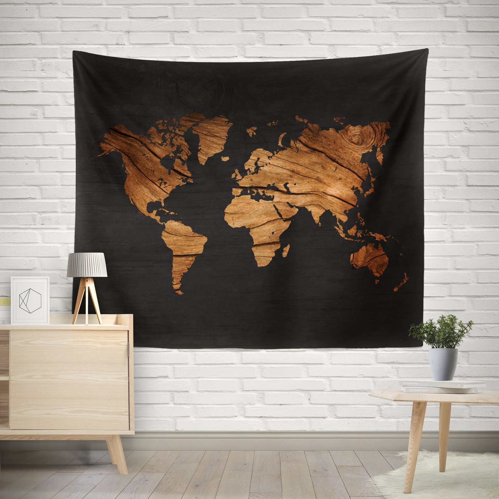 World Map Wall Tapestry Wood World Map Wall Tapestry - Etsy