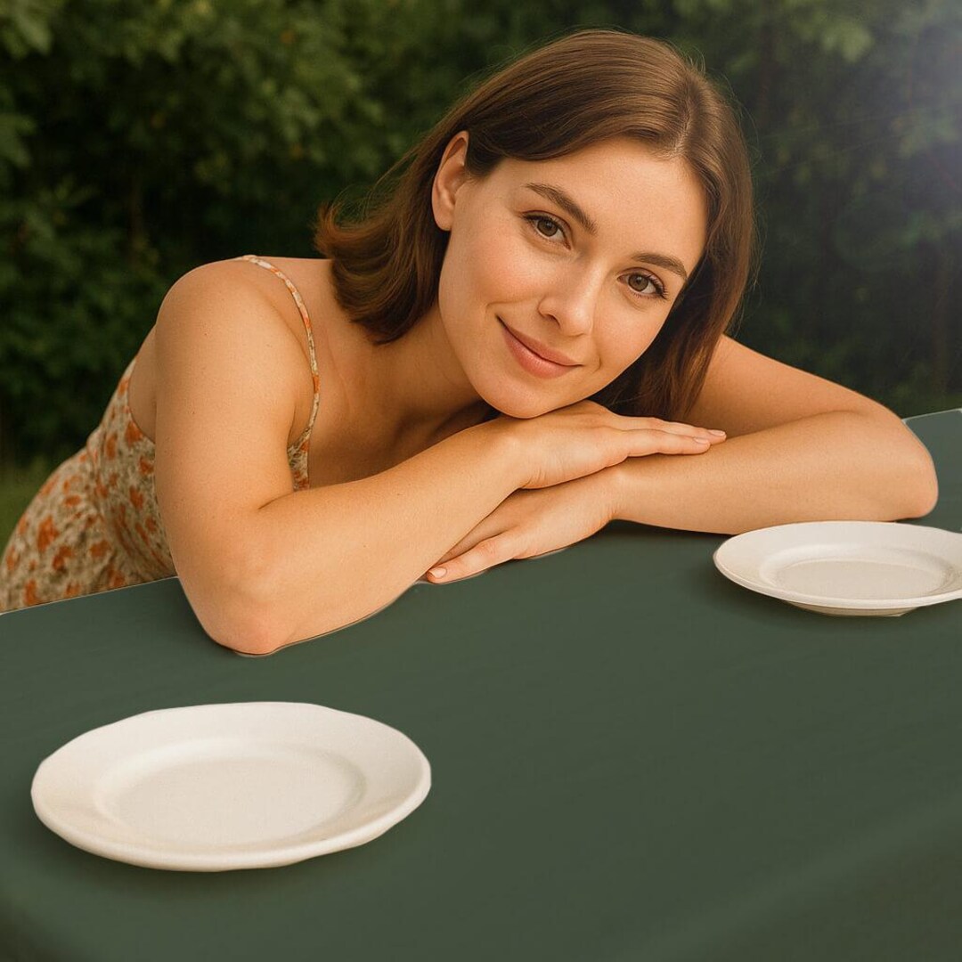 Forest Green Rectangular Tablecloth, Solid Color, Water Resistant ...