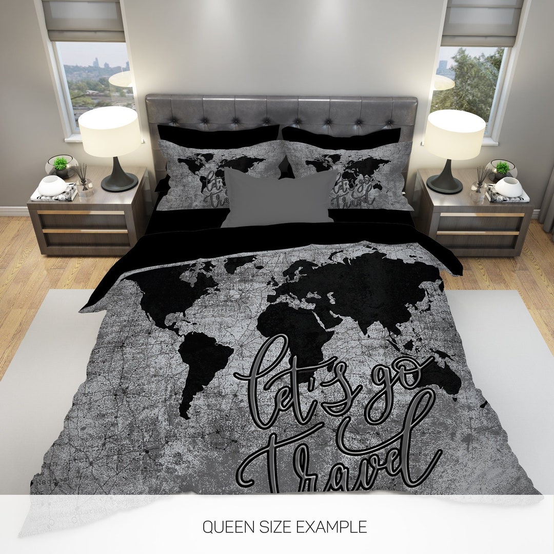 Grunge Map Bedding, Black World Map Bedding, World Map Bedding, Old Map ...