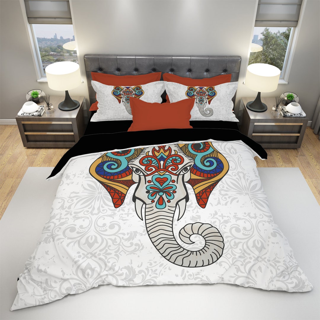 Colorful Elephant Bedding Set: Boho Style Organic Cotton Sateen - Etsy