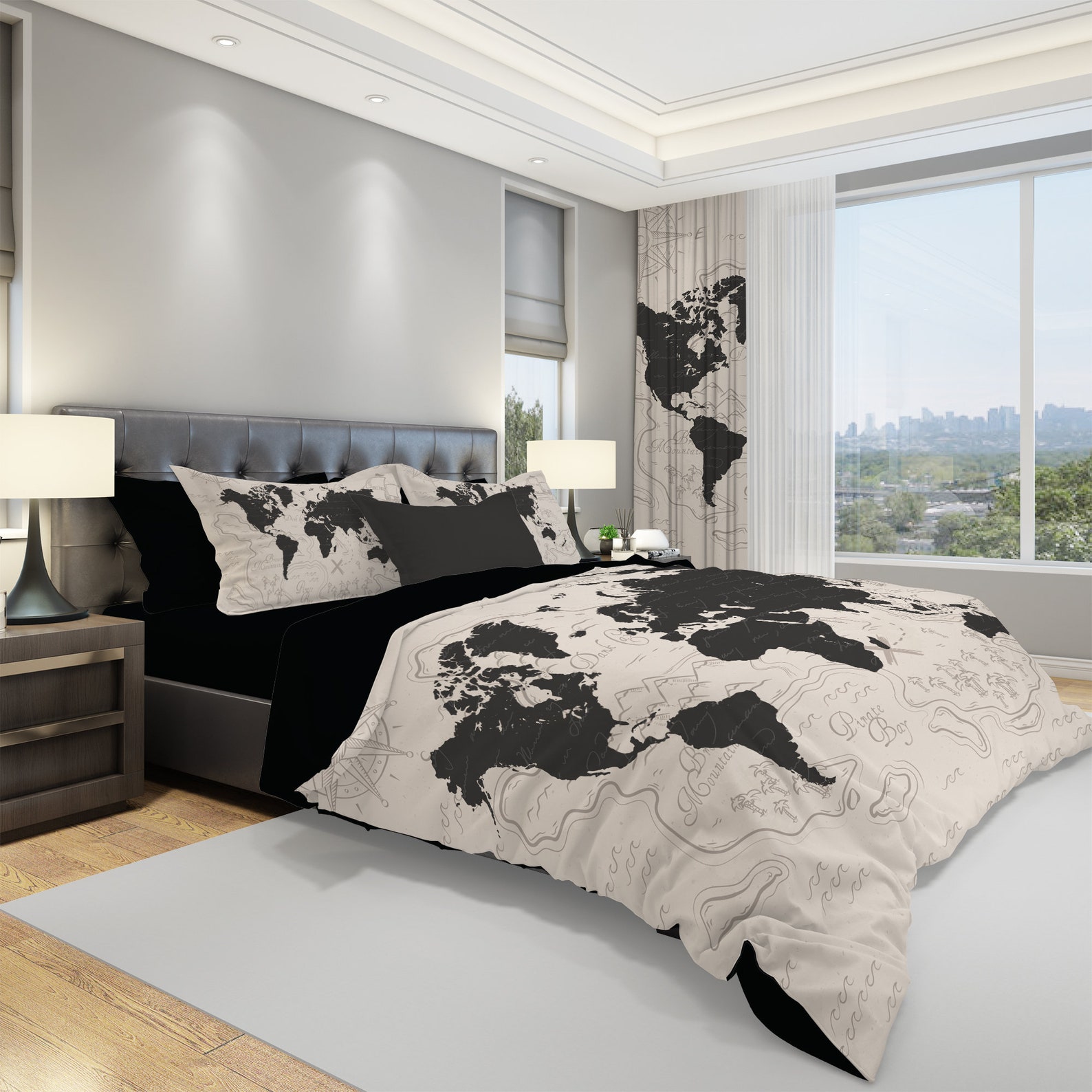 Beige World Map Bedding World Map Bedding Worldmap Duvet - Etsy