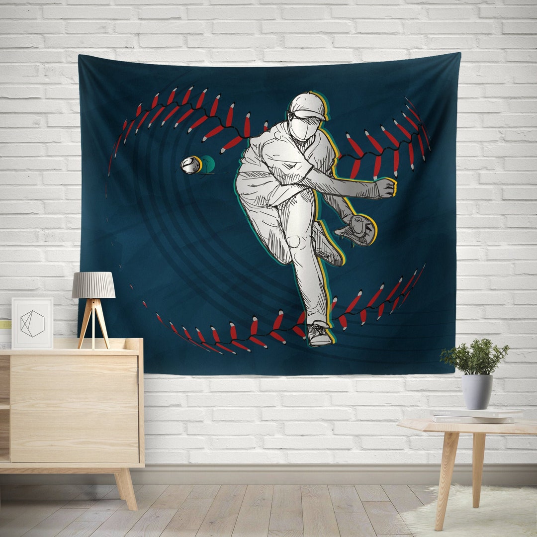 Baseball Pitcher Wall Tapestry: Sports Decor for Boys Room - Etsy