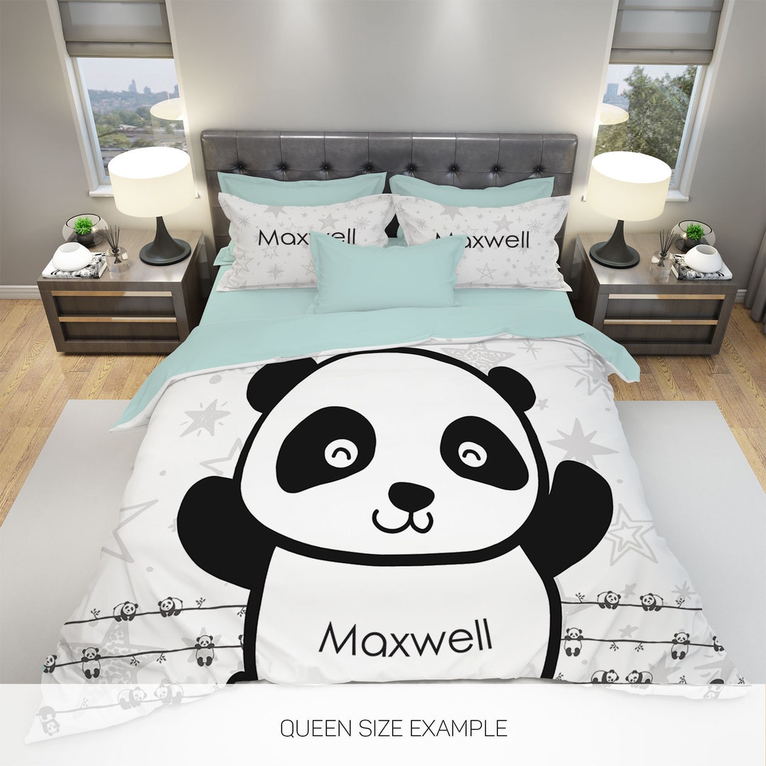 Personalized Panda Kids Bedding Set, Organic Cotton Duvet - Etsy