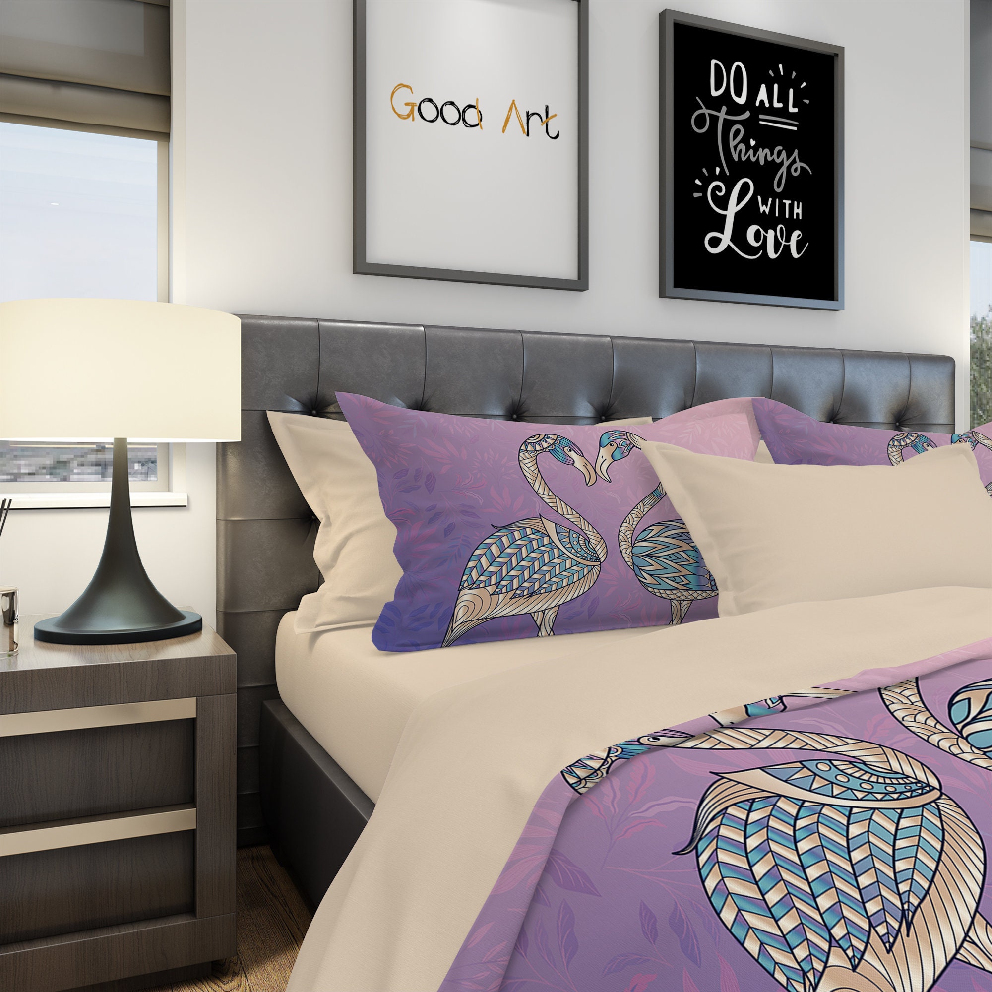 Flamingo Bedding Tropical Bedding Palm leaf Bedding Modern | Etsy