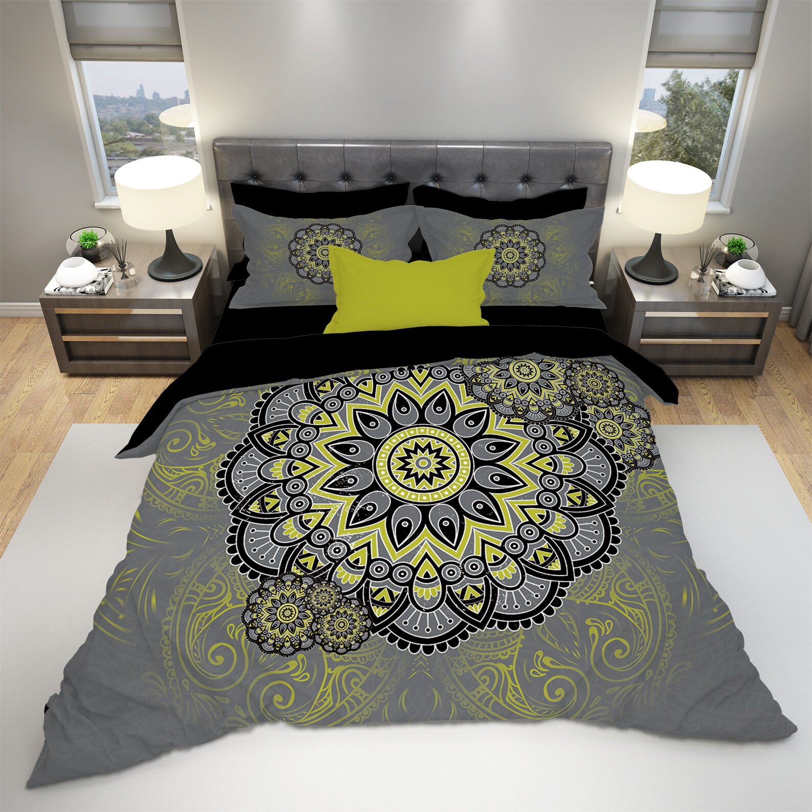Mandala Bedding Chartreuse Mandala Bedding Mandala Duvet - Etsy
