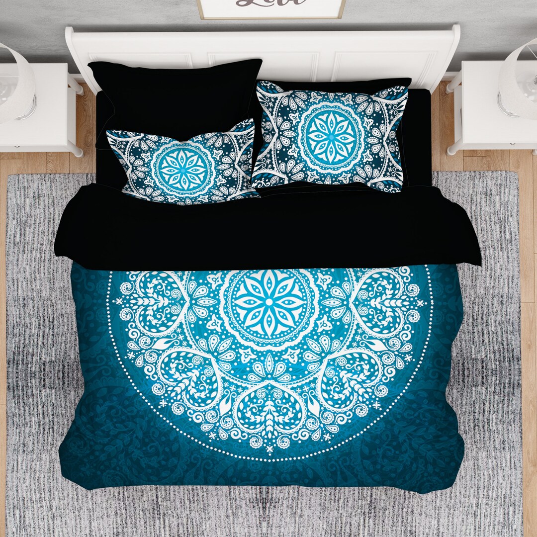 Handmade Blue Mandala Comforter Set: Bohemian Bedroom Decor - Etsy