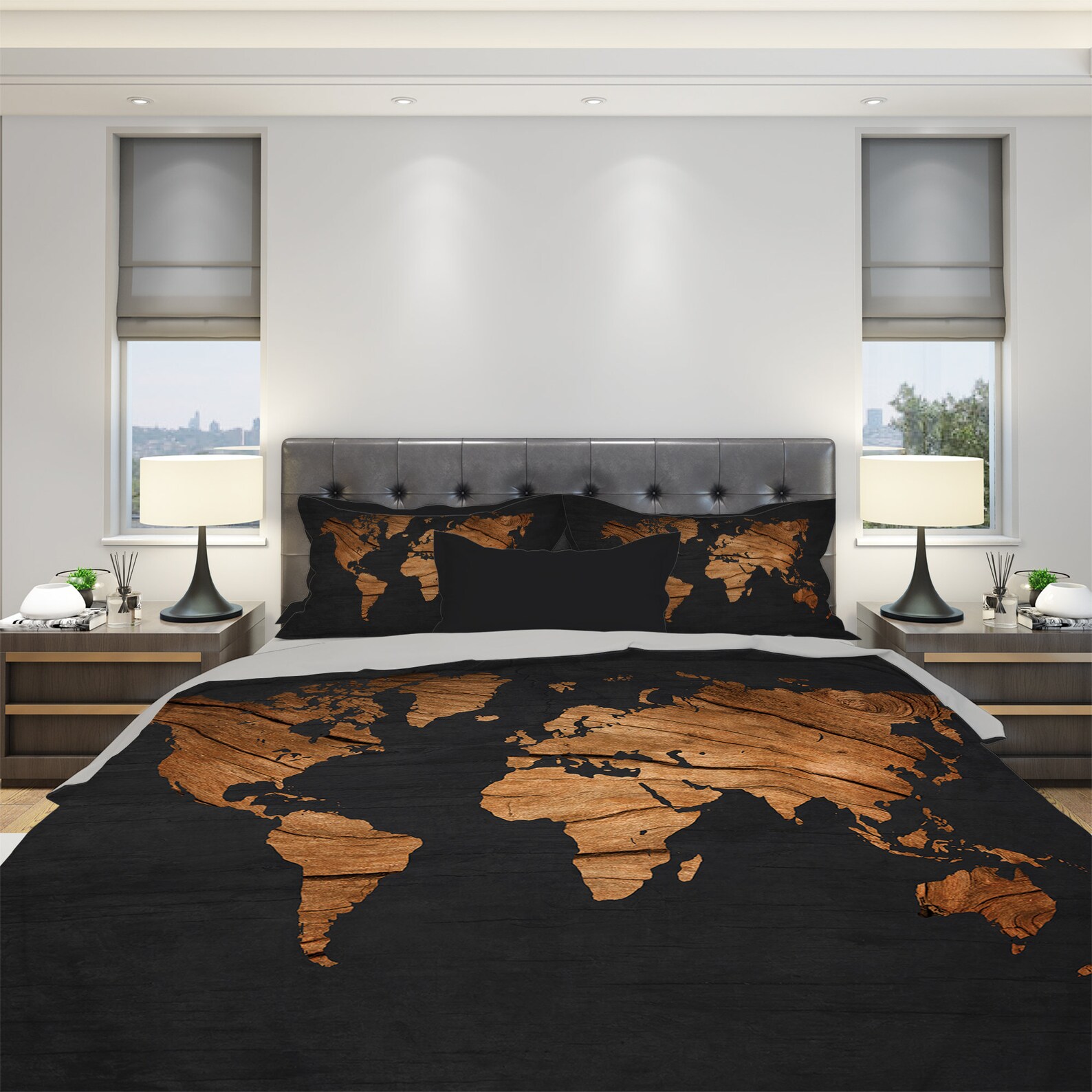 Wood World Map Bedding Wood World Map Duvet Cover Geography - Etsy