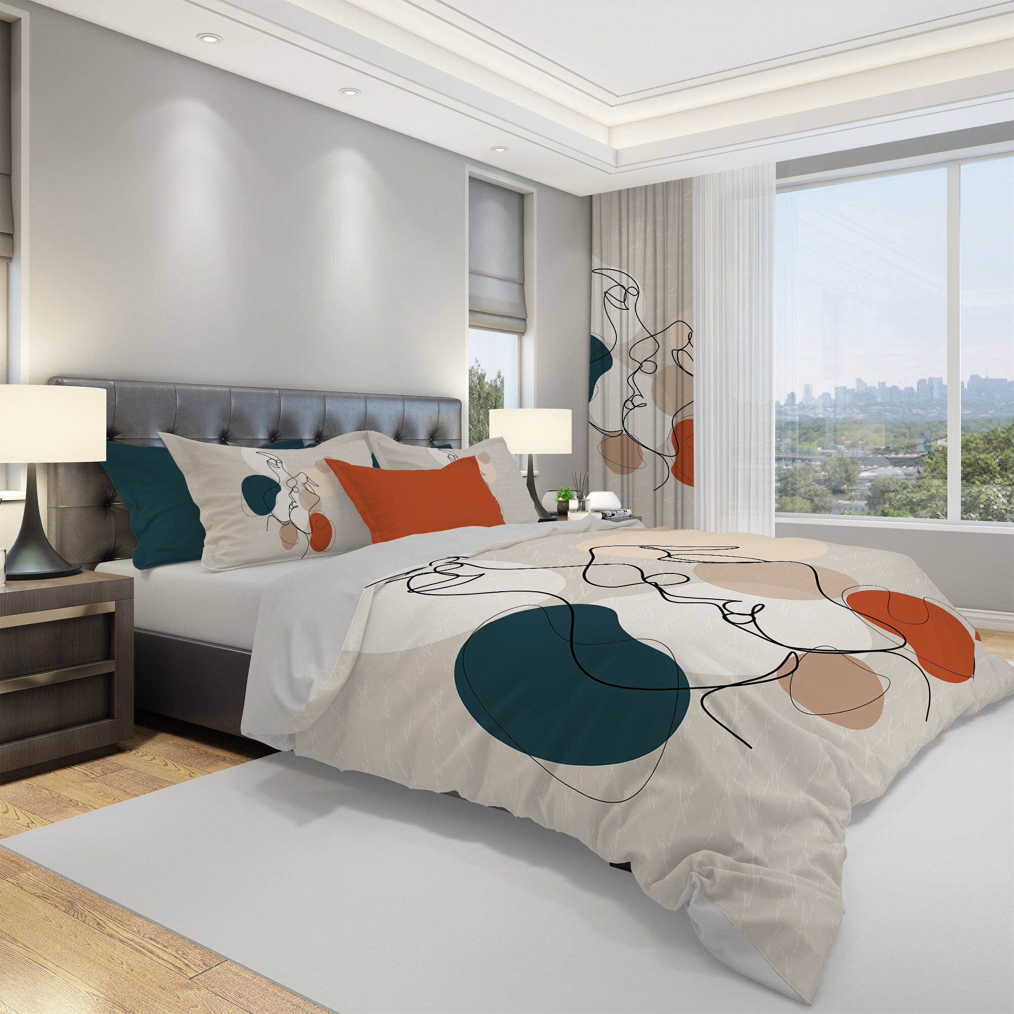 Line Art Bedding Retro Abstract Bedding Modern Bedding - Etsy UK