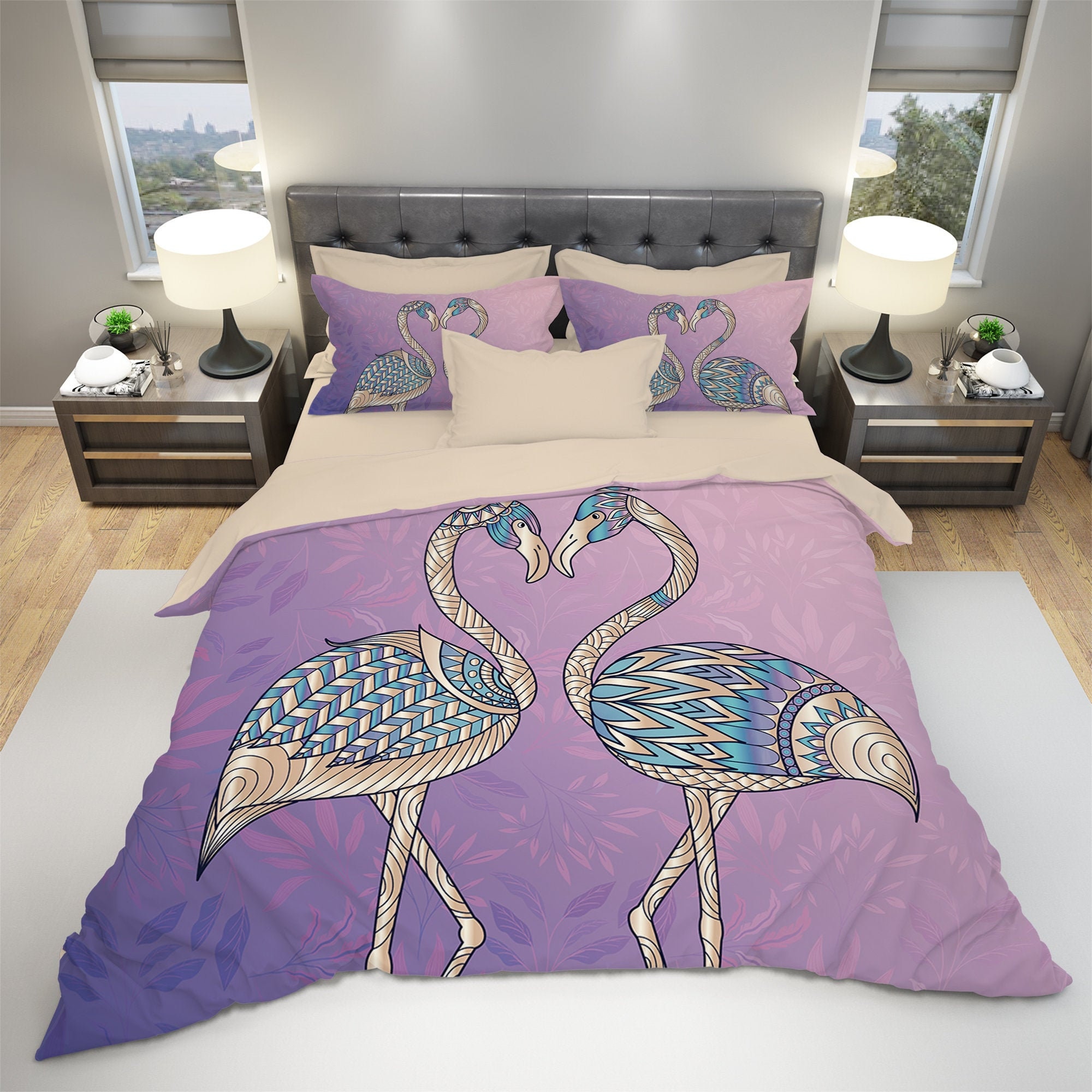 Flamingo Bedding Tropical Bedding Palm leaf Bedding Modern | Etsy