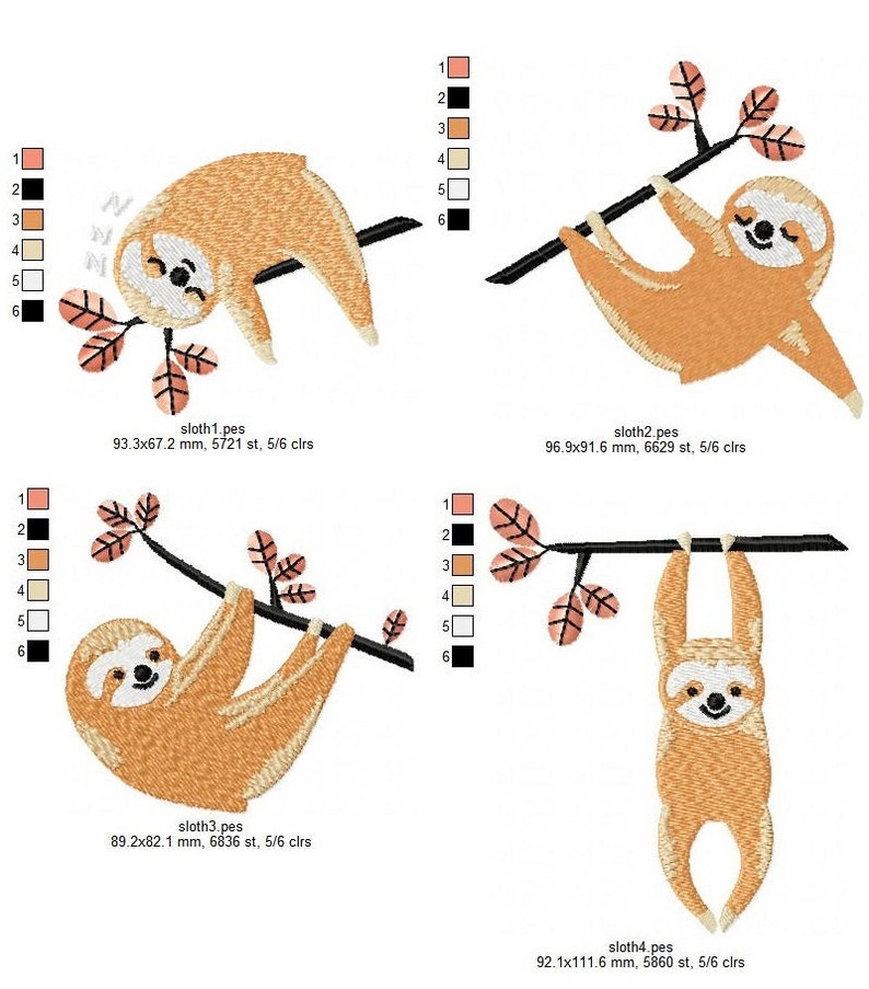 Sloths machine embroidery designs. | Etsy