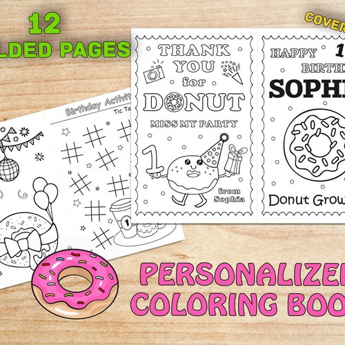 Donut Birthday Party Personalized Coloring Sheets Party Favor - Etsy