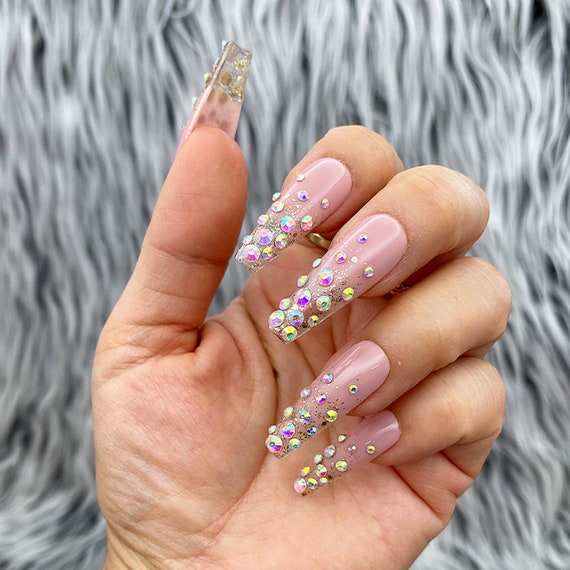 Bijou Bijou Soph Pink Nude Crystal Ombre Nail Press On Nails Fake Nails False Nails Glue On Nails Bridal Nails The Nailest