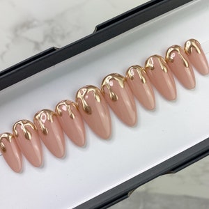 Drip-drip, Gold Drip Detail Press on Nail Set | Press on Nails | Any ...