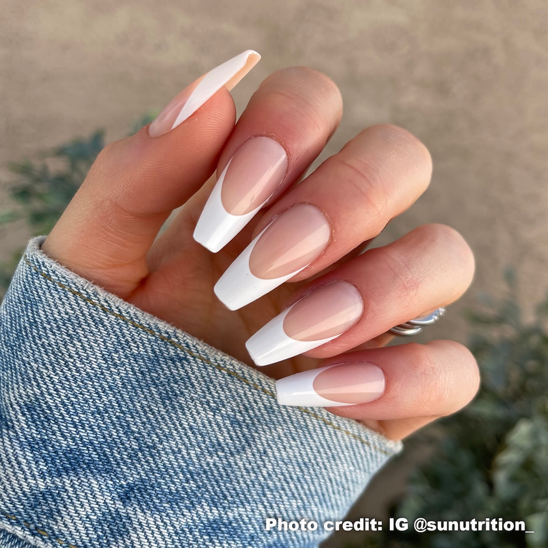 Instant Luxury Acrylic Press on Nails- Timeless French| Medium Coffin ...