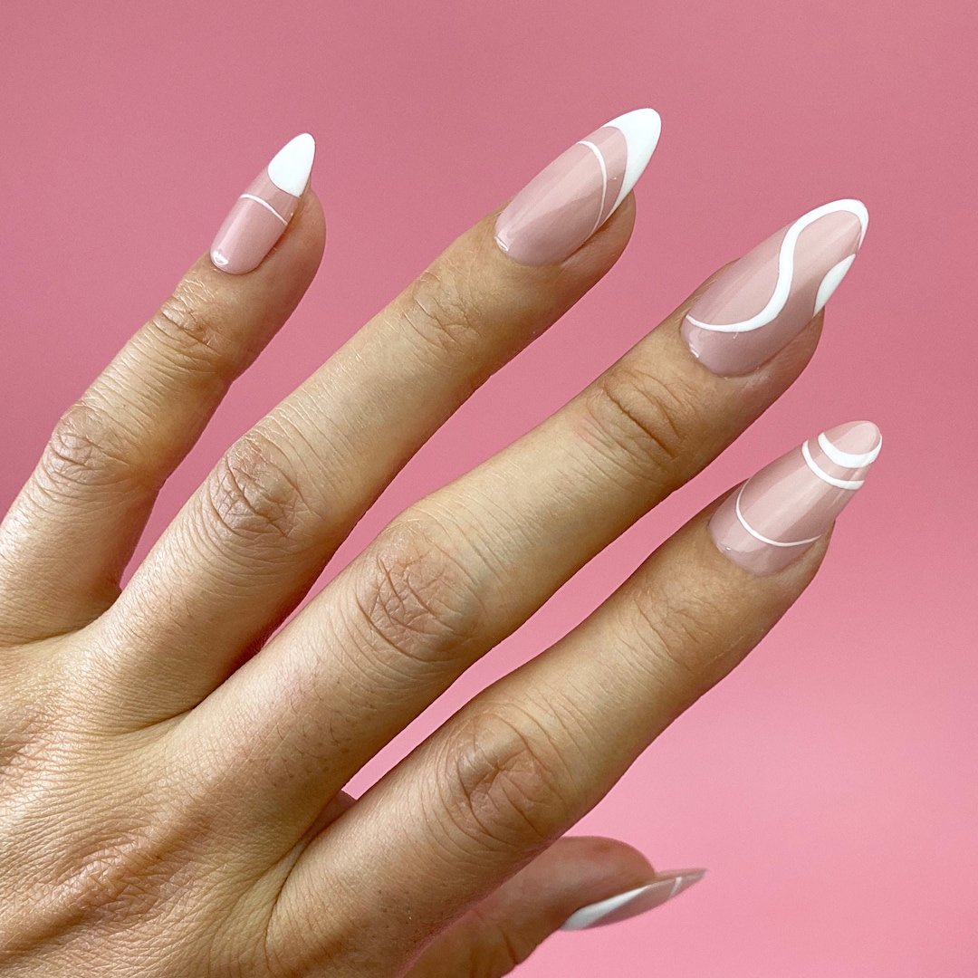 Groove Swirly White Line, Negative Space Press on Nails | Any Shape ...