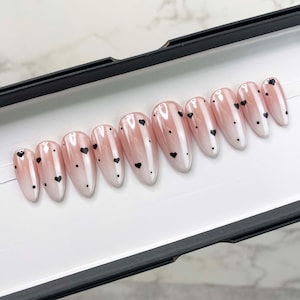 Soph Pink Ombre Clear Chrome Glazed W/ Heart Details | Press on Nails ...