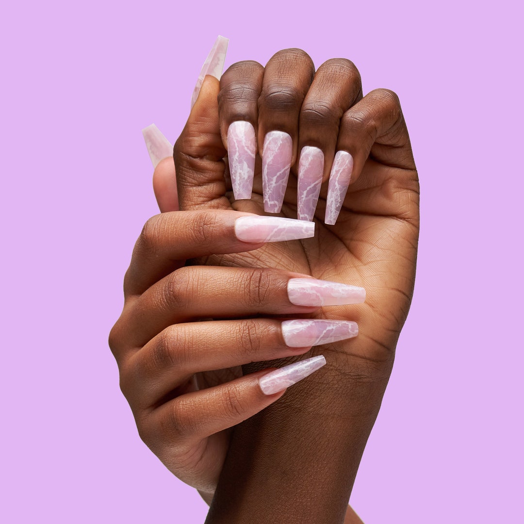 Instant Luxury Acrylic Press on Nails- Pink Quartz | C-curve Long ...