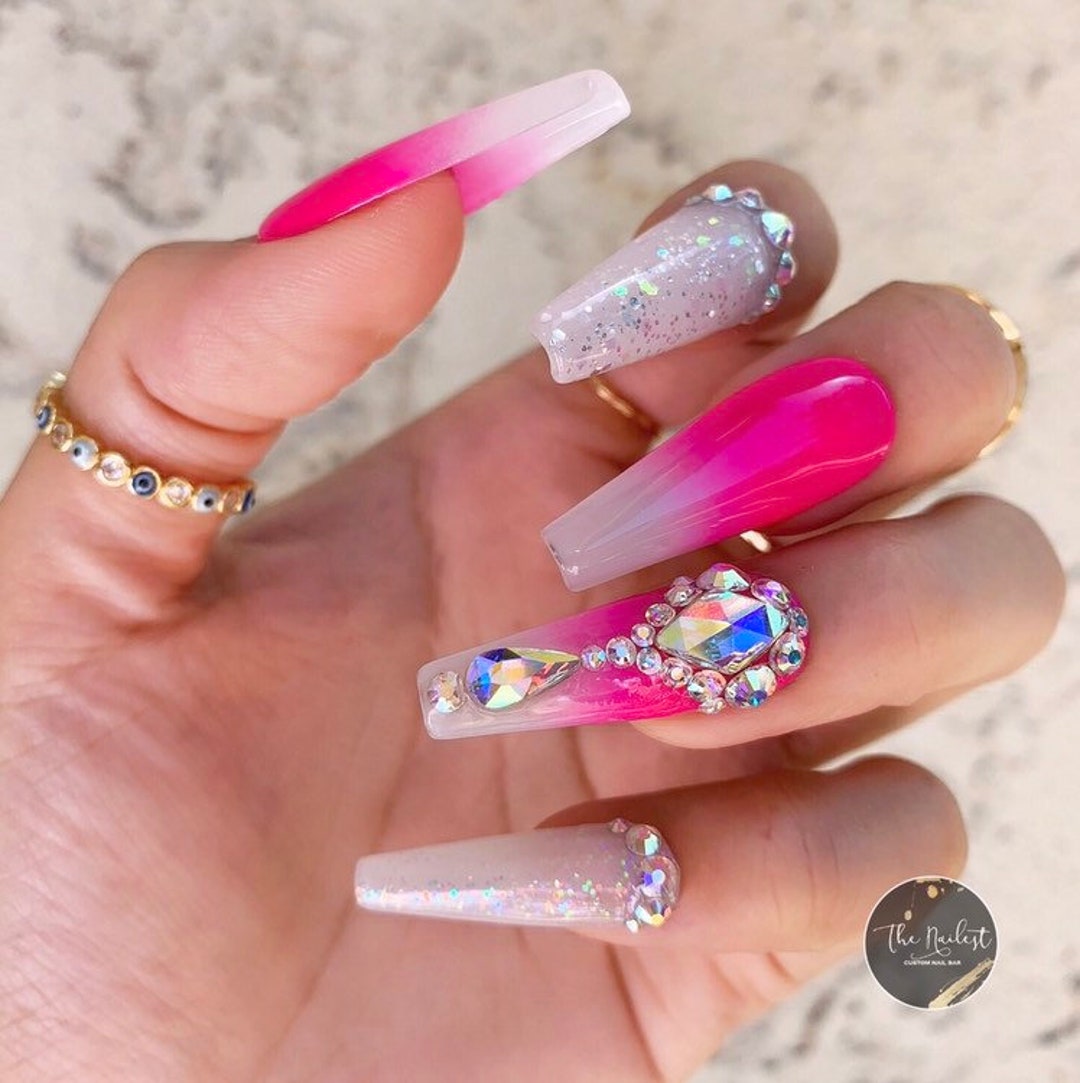 White Opal Based Neon Ombre With Bling Crystals and Glitter Detailed ...