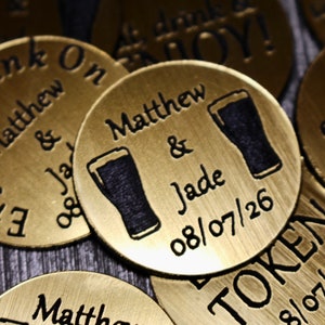 Golden Personalised Drink Tokens Wedding Favours Circles party ...