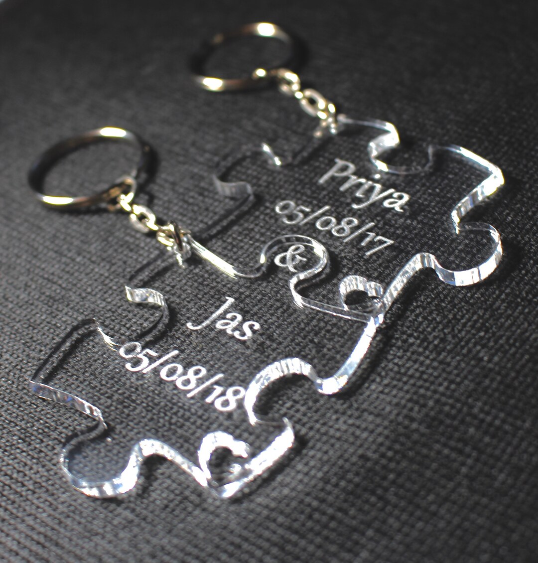 Personalised Wedding Day Gift 2x Jigsaw Puzzle Perspex Keyring ...