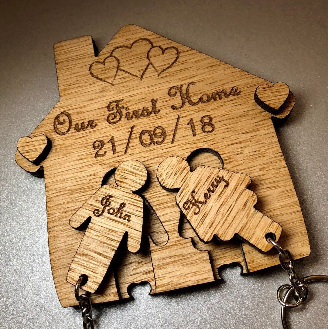 Personalised Oak Our First Home Keyring Wall Holder Plaque House ...